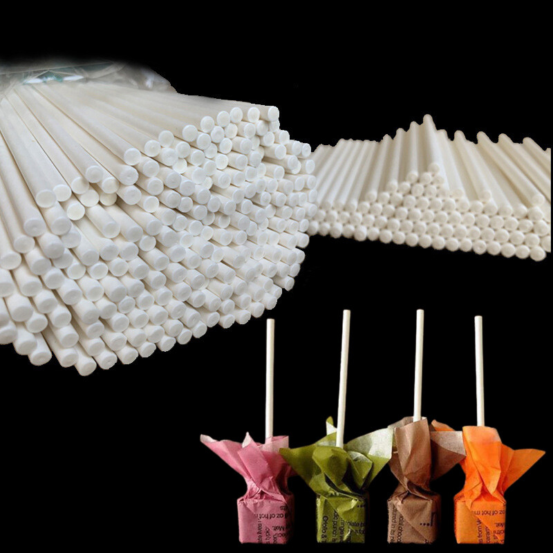 100Pcs Lollipop Cake Paper Stick Pops White Solid Paper Stick Baking ...