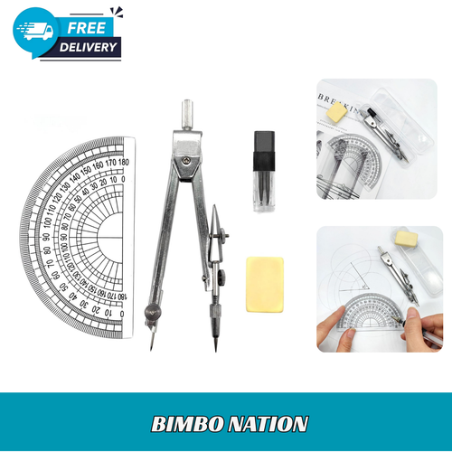 Drawing Compass Set with Lead Refills and Eraser Maths Protractor Set ...
