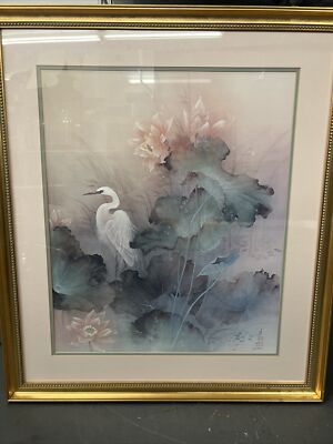 Lena Liu FRAMED & SIGNED and NUMBERED Heron bird and Lotus motif (F) | eBay