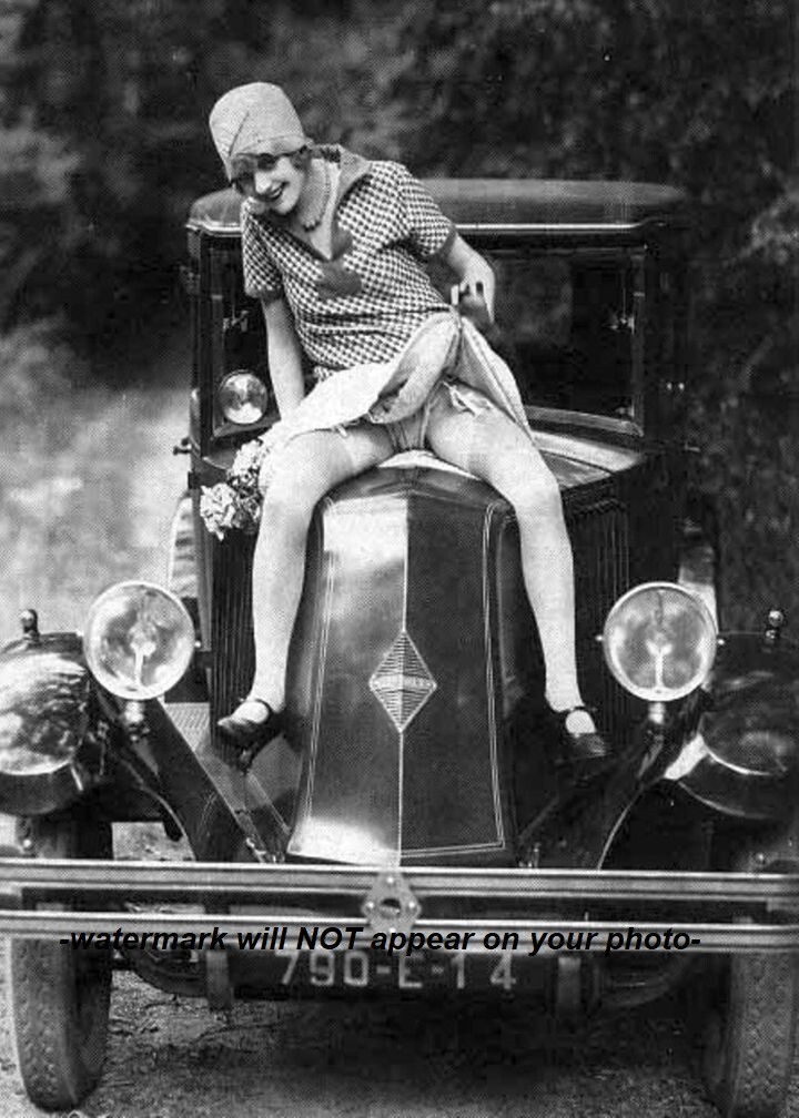 Flapper Girl Stockings PHOTO Sexy Prohibition era Riding 1920s Car, 18+ Model | eBay