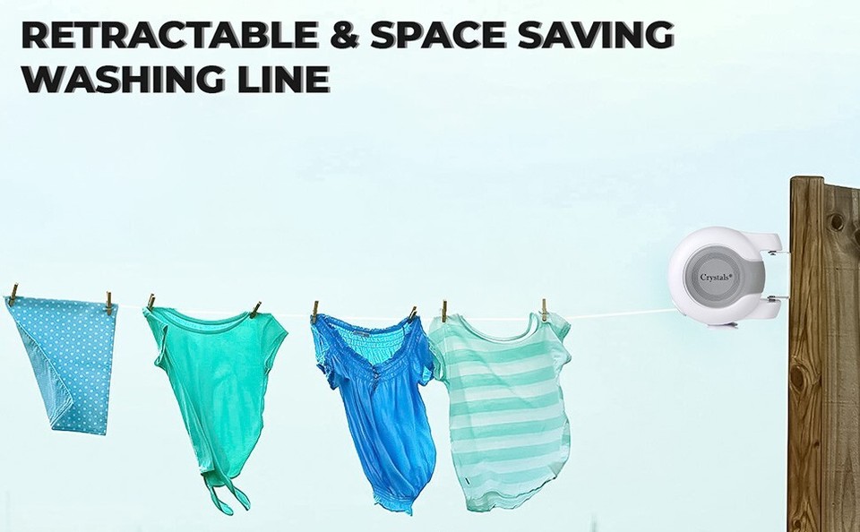 30m Retractable Clothes Reel Double Washing Line Wall Mounted Outdoor ...