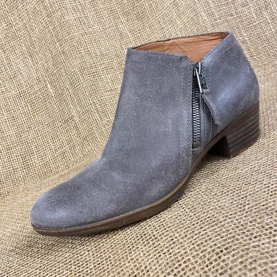 Lucky Brand booties ankle boot leather gray zip women sz 7.5 | eBay