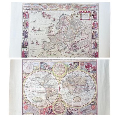 Vintage Maps: 22” X 16” Evropa Guillemot Blaeuw & 1651 Map of the World ...