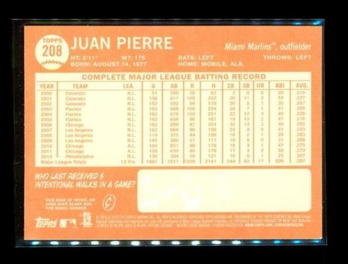 2013 TOPPS HERITAGE Baseball Trading Card #208 JUAN PIERRE Miami ...