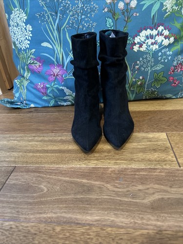 New Womens Open Edit Tilly Black Faux Suede Heeled Slouch Ankle Boots ...