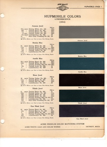 1934 HUPMOBILE LUMINESCENCE 34 PAINT CHIPS PAINT CHIPS ACME 2PGS 7PC | eBay