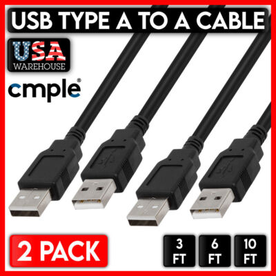 2 Pack USB Type A Male to Male Cable Data Sync Cord Portable Hard Drive ...