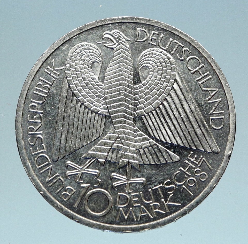 1987 J GERMANY City of Berlin Bear Genuine Antique Silver 10 Mark Coin ...