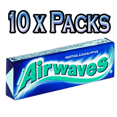 10 x PACKS OF WRIGLEY'S AIRWAVES MENTHOL & EUCALYPTUS SUGAR FREE ...