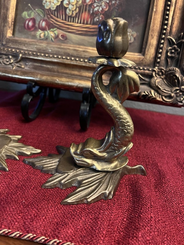 Vintage Brass Koi Fish Sea Monster Dragon Candlestick Candle Holder ...
