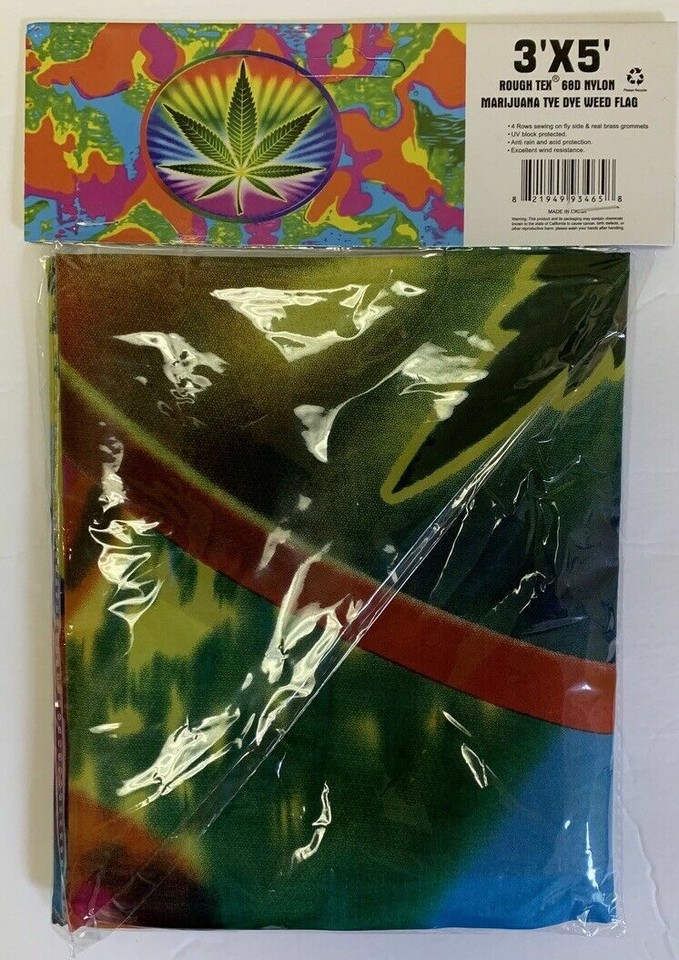 Marijuana Tye Dye Rainbow Weed Leaf Cannabis Peace Flag 3X5 Rough Tex ...