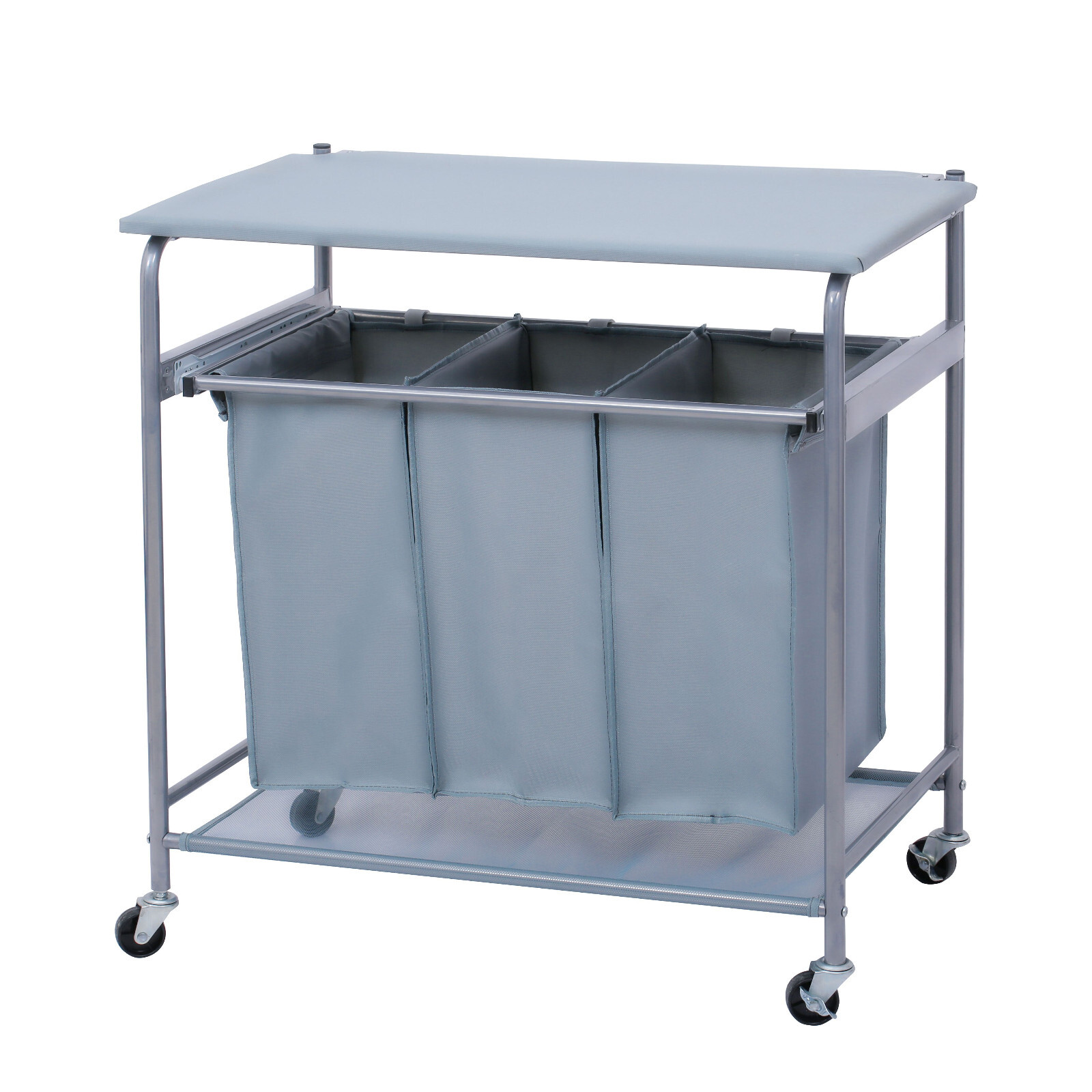 Laundry Hamper Trolley with Slide Tray 3 Washing Basket Bag Sort ...