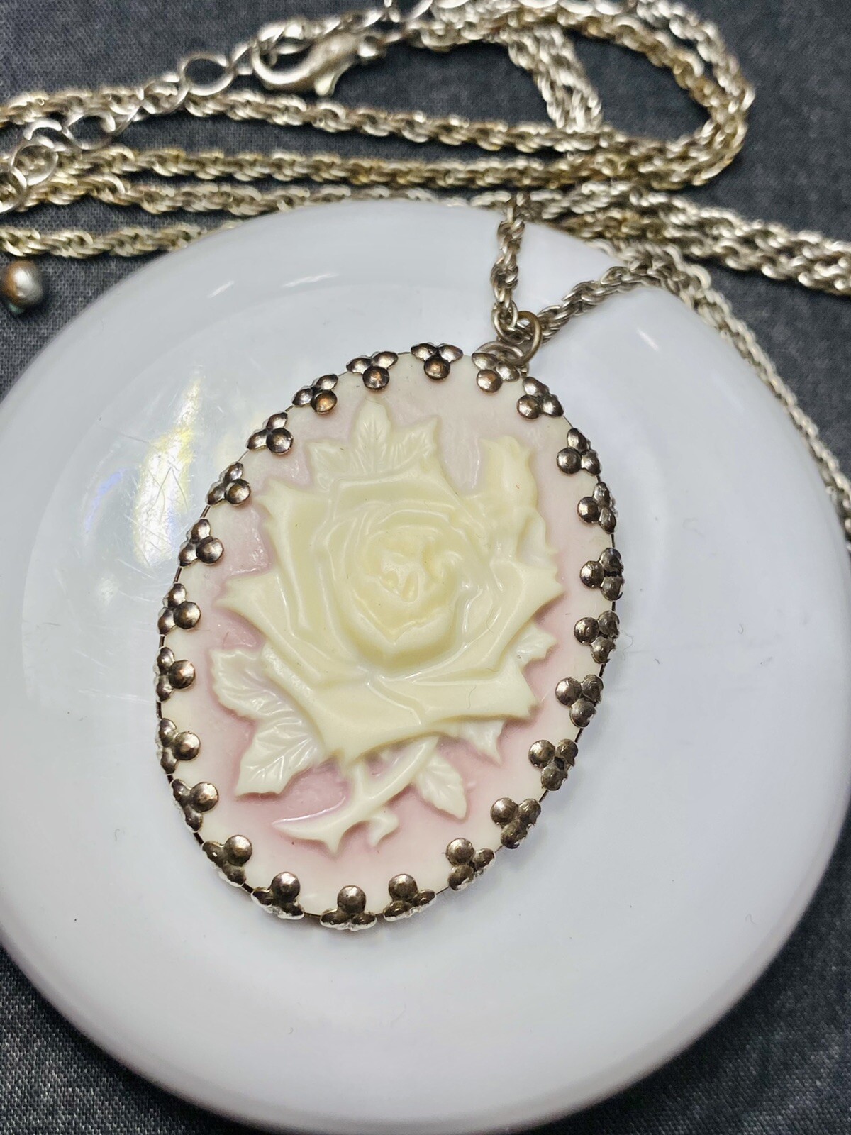 RARE Antique Lavender Conch Shell Rose Cameo Silver P… - Gem