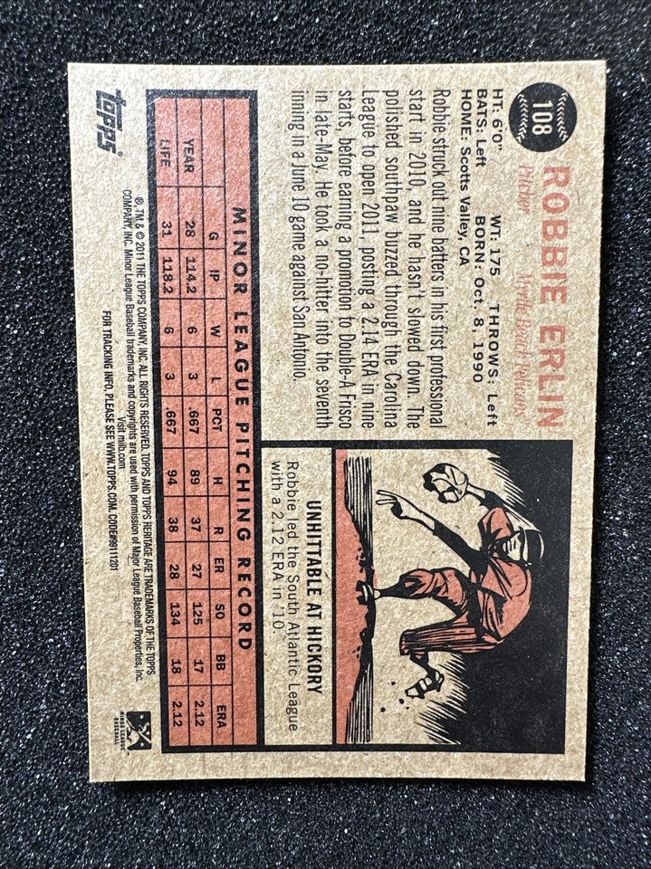 ROBBIE ERLIN #108 2011 Topps Heritage Minor League Edition Rookie ...