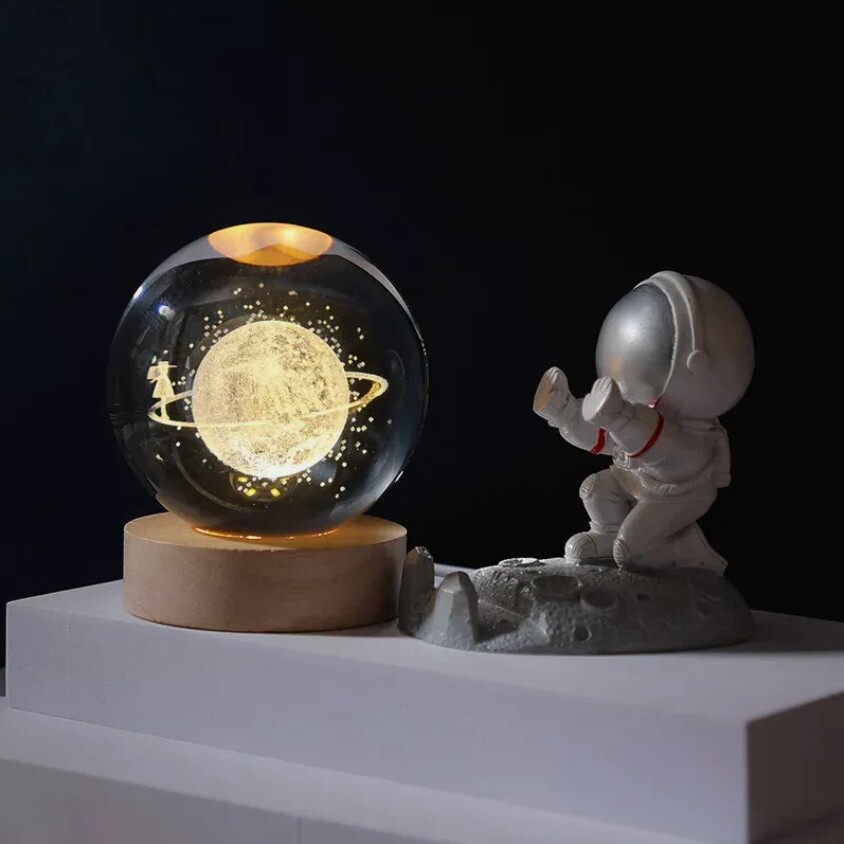 3D Crystal Galaxy Moon Planet Ball with Base Table Lamp USB LED Night ...