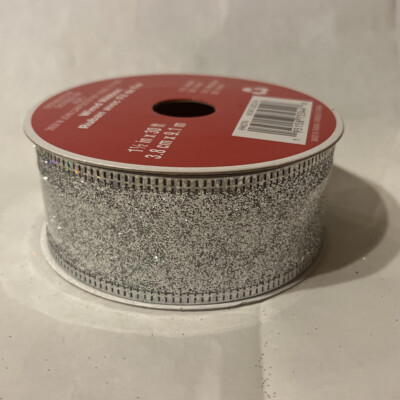 1 1/2” x 30 Ft wired silver GLITTER Ribbon For Christmas, Wedding Or ...