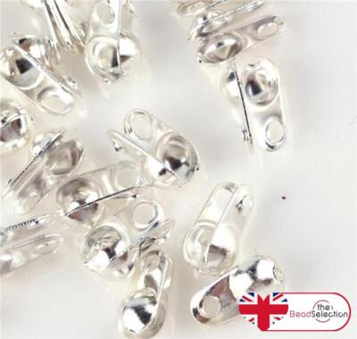 100 4mm x 2mm 2 RING CALOTTES END TIPS CRIMP KNOT COVERS SILVER PLATED ...
