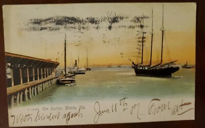 The Harbor Mobile Alabama Ships Undivided Vintage Postcard w 1907 ...