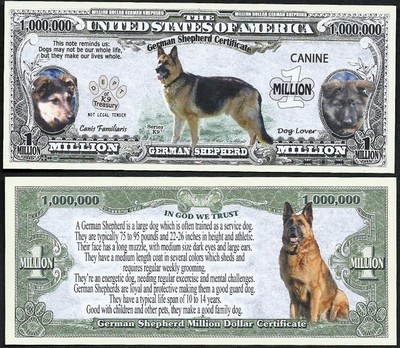 German Shepherd Dog Certificate Million Dollar Funny Money Novelty ...