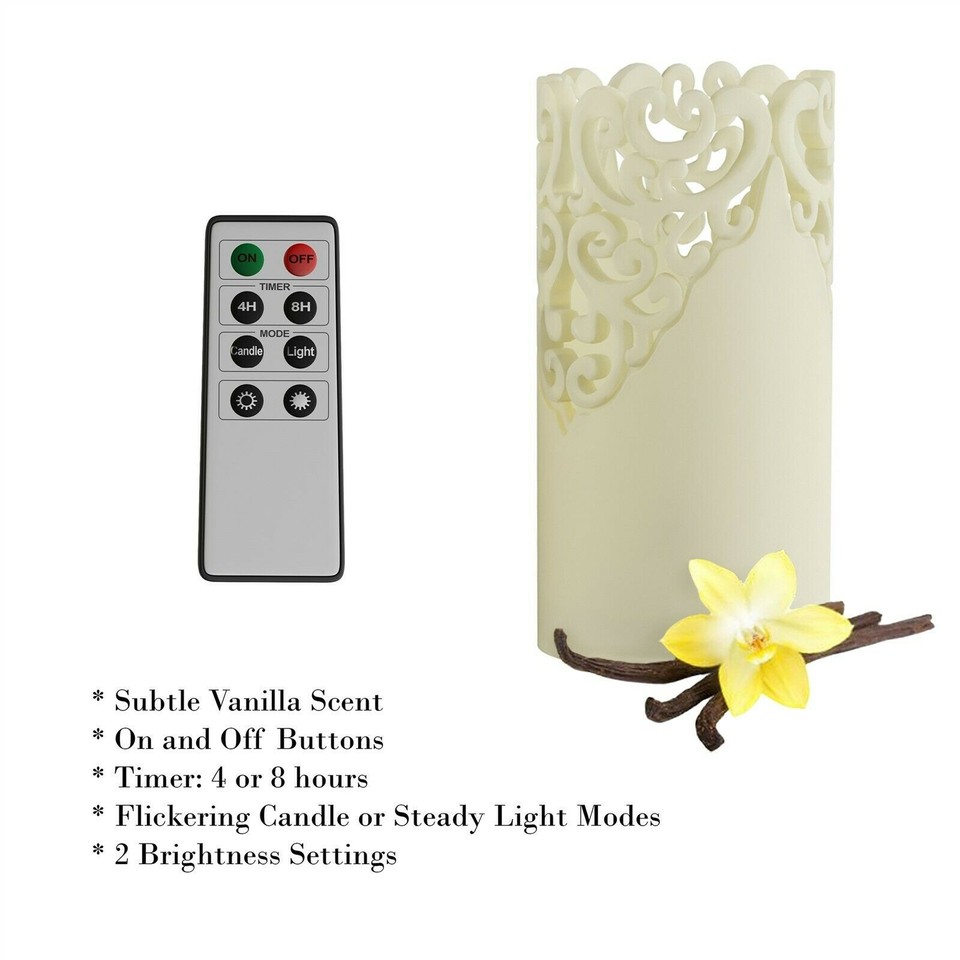 Set of 3 Real Wax Flameless LED Light Candles Remote and Timer Lacey ...