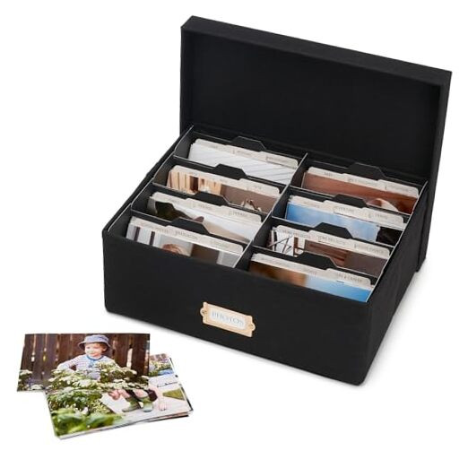 Decorative Photo Storage Box - Collapsible Linen Photo Organizer with ...