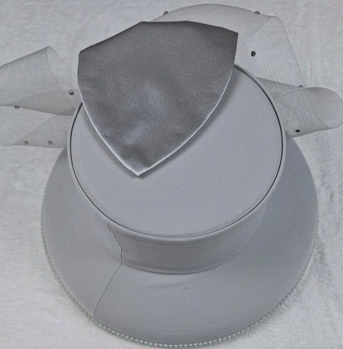 Lisa Rene Silver Dress Church Hat Style H9405 Sequence Beads Bow w/ Box ...