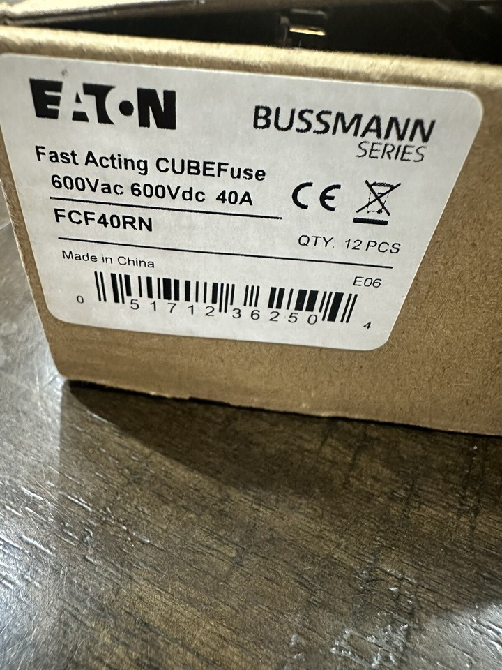 Eaton Bussmann Fuse, Cube, 600V, 40A, Fast Acting, Non Indicating ...