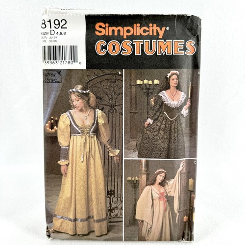 Simplicity 8192 Medieval Renaissance Dress Costume Misses Size 4 8 ...
