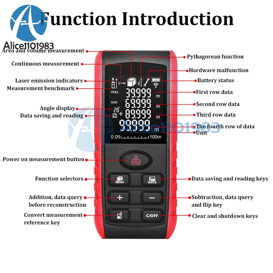 Handheld infrared Laser Rangefinder Digital Distance Meter Ruler Tool ...
