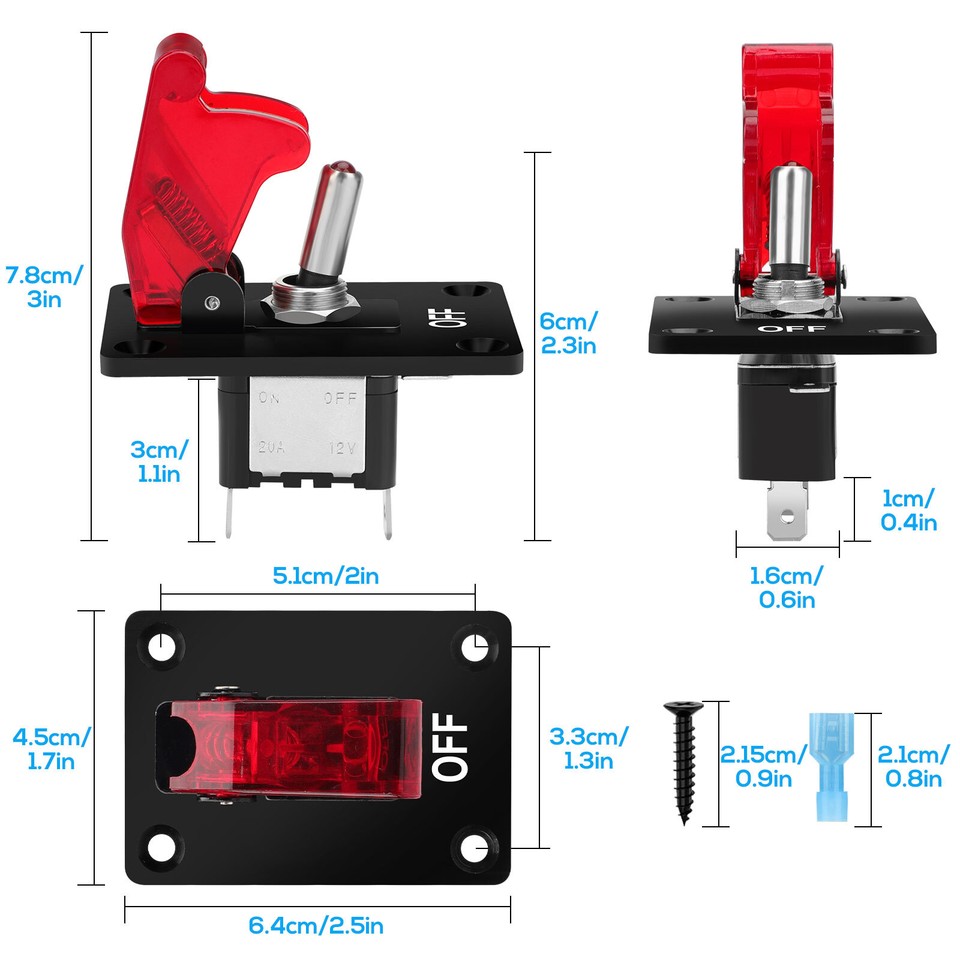 2x Toggle Switch Heavy Duty 12V DC 20A Rocker Switch SPST On/Off 2 Pin ...