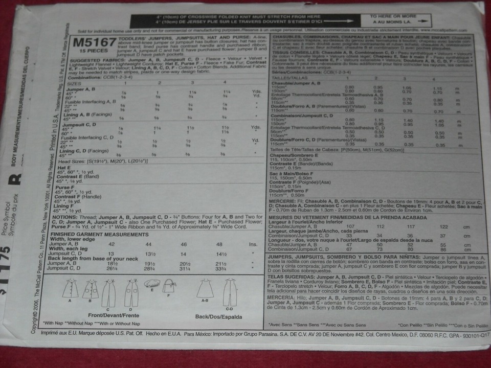 👼🏻McCALL'S #M5167 - TODDLERS JUMPER-JUMPSUITS-ROMPER-HAT & PURSE ...