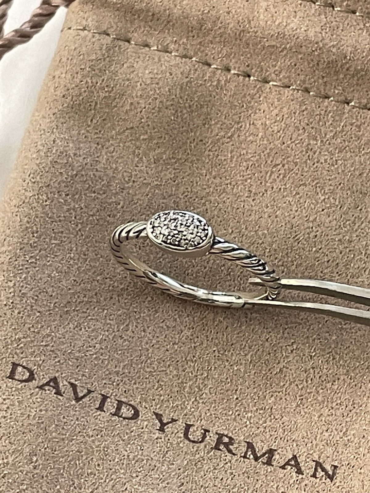 David Yurman Sterling Silver Petite Pave Cable Band R… - Gem