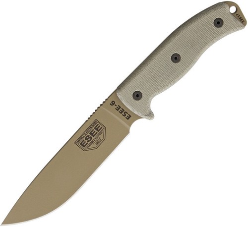 ESEE Knives ESEE-6P-DE Dark Earth Plain Edge, Black Sheath, Clip Plate ...