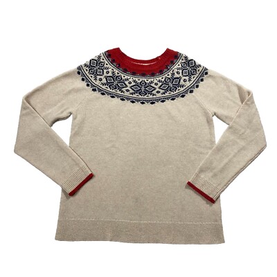 Tabitha Webb Wool Fair Isle Crewneck Sweater Ivory Nordic Classic Women ...