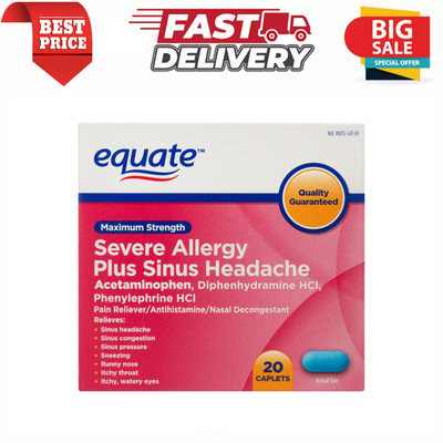 Equate Maximum Strength Severe Allergy Plus Sinus Headache Caplets, 20 ...
