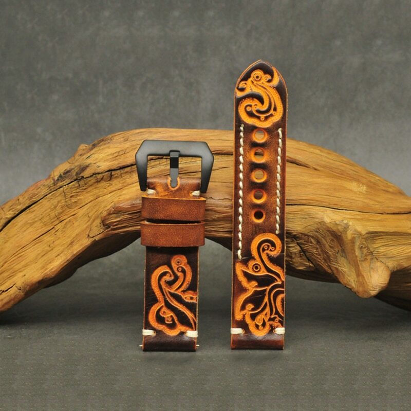 Handmade Oriental Watchband Genuine Leather Carved Embossed Retro Watch ...