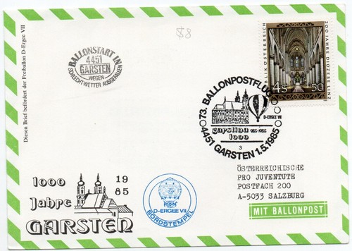 Austria - balloon flown cover - 1000 yrs Garsten -bal. 'D-Ergee VII ...