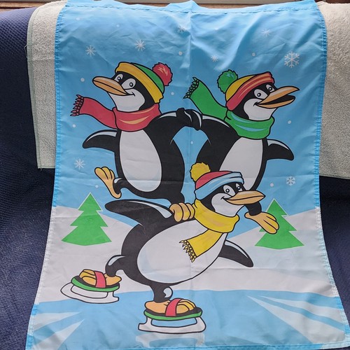 Christmas Holiday House Flag Skating Penguins Banner 28x40" | eBay
