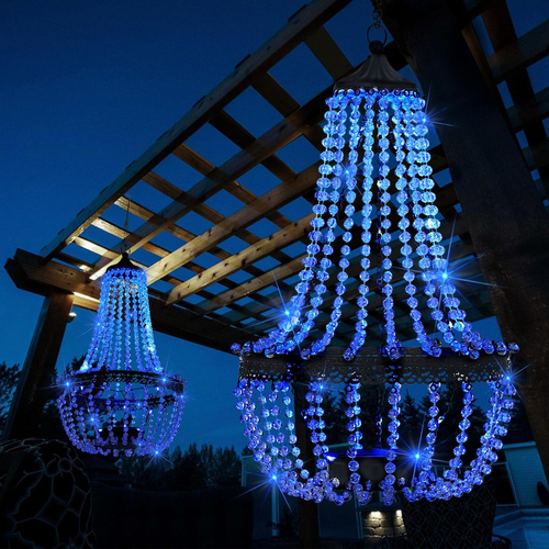 Hanging Solar Lantern 28” Clear Crystal Acrylic Chandelier 30 Blue ...