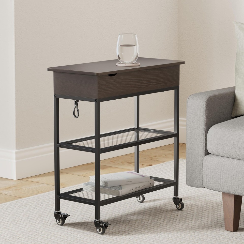 End Table with Charging Station & Rotating Top, Couch End Table ...