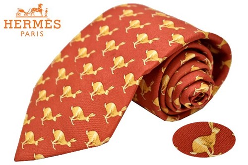 Hermes Paris Orange Silk Animal Tie Rabbit Kangaroo Made in France Used ...