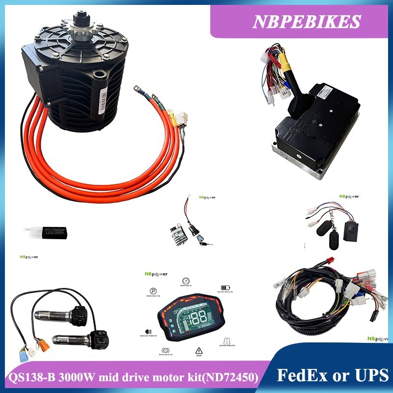 QS138-B 70H 72V 3000W Mid drive motor with ND72450 Fardriver controller ...