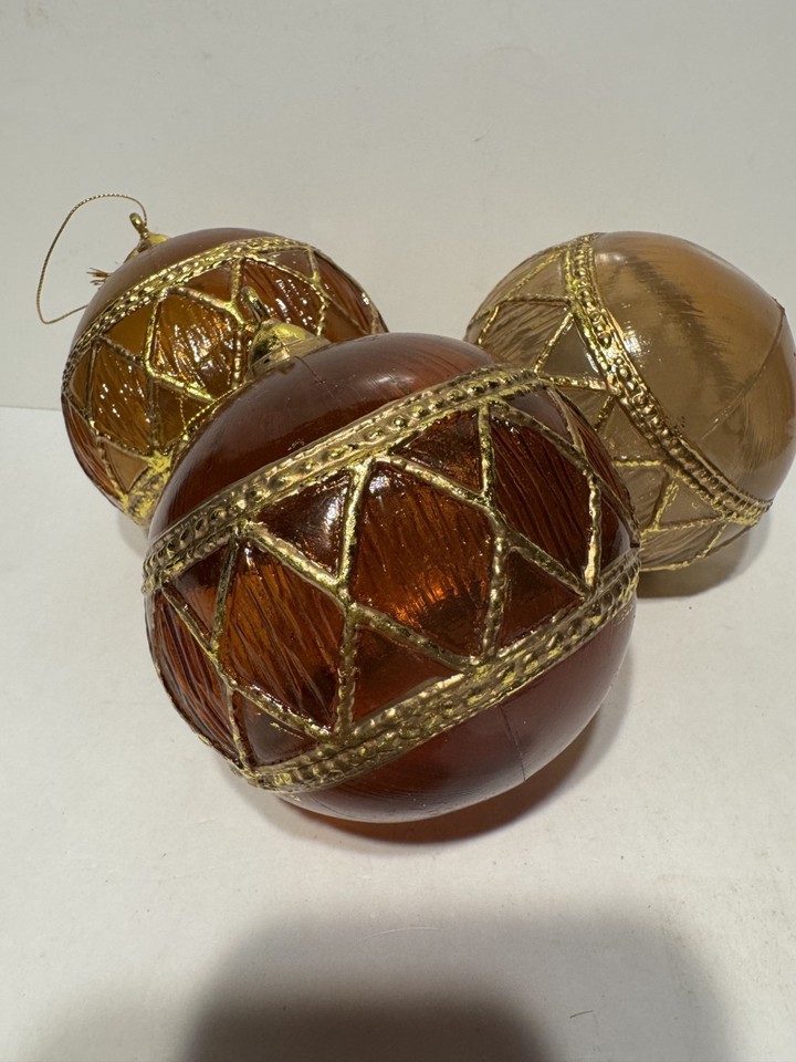 Beautiful Vintage Amber Hand-Painted Plastic Ornaments-Lot of 3 | eBay