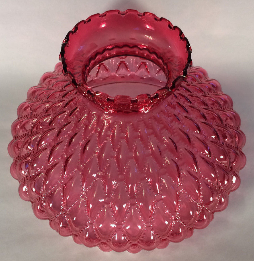 New 10" Cranberry Glass Diamond Quilted Student Lamp Shade, Crimp Top # ...