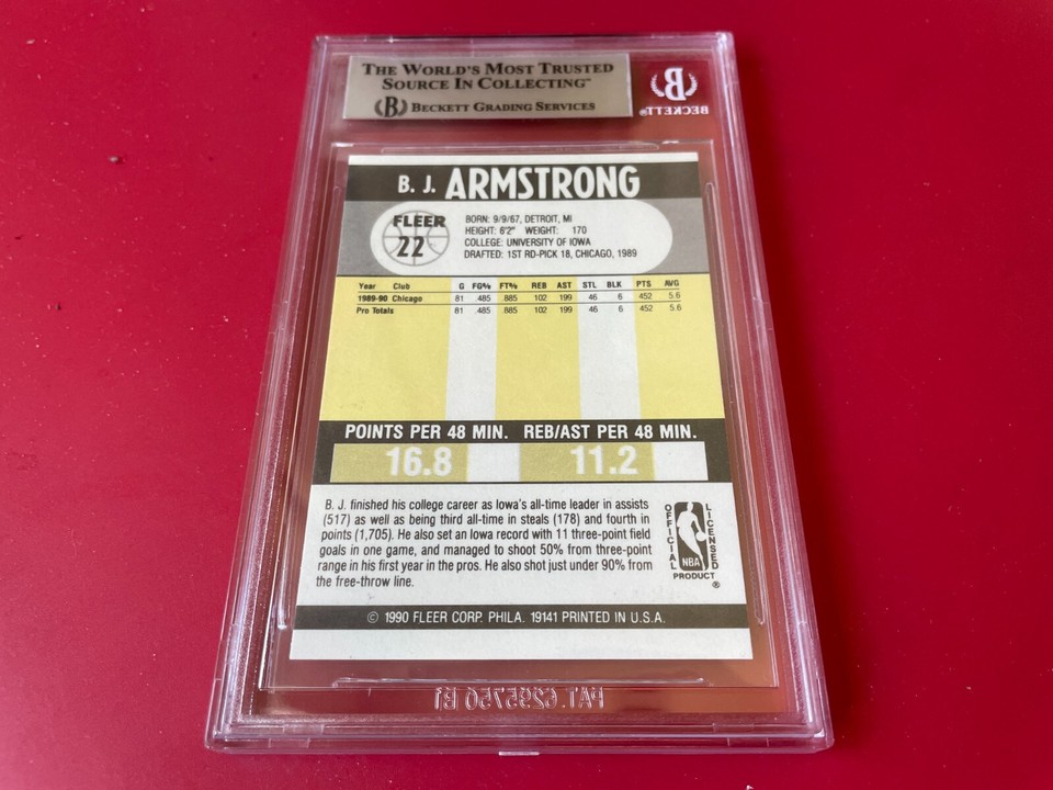 B.J. Armstrong Bulls 1990-91 Fleer Rookie Card Signed Auto BAS Slabbed ...