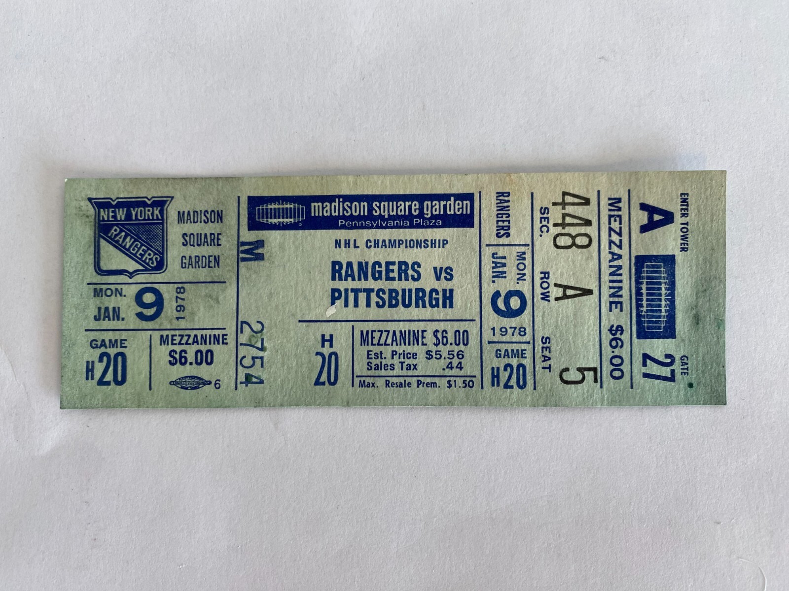 New York Rangers Vs. Pittsburgh Penguins Madison Square Garden Ticket ...