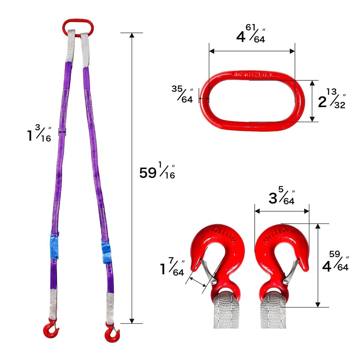 Polyester Lifting Sling 13227lb QWORK 4.92ft Heavy Duty Two Leg Bridle ...