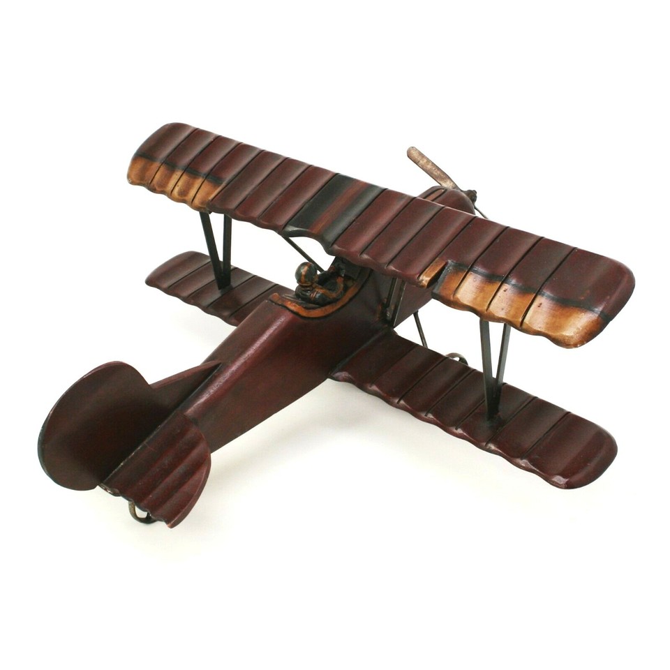 30" Wood Carved Biplane Fighter Pilot Plane Airplane Steel Wheels ...