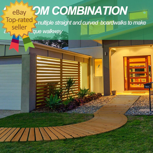 8' Wooden Garden Pathway,Outdoor Roll Out Cedar Straight Walkway,Patio ...