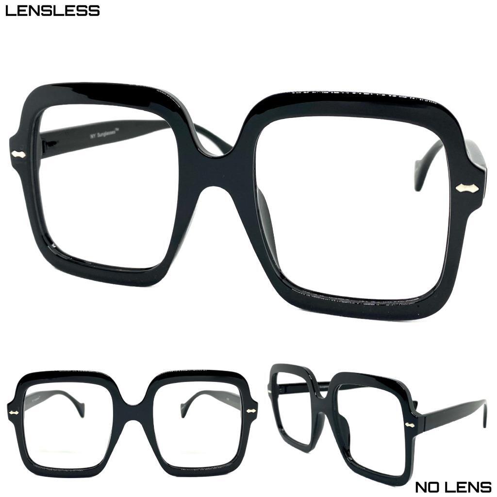 Oversized Classic RETRO Big Square Black Lensless EYE GLASSES Frame ...